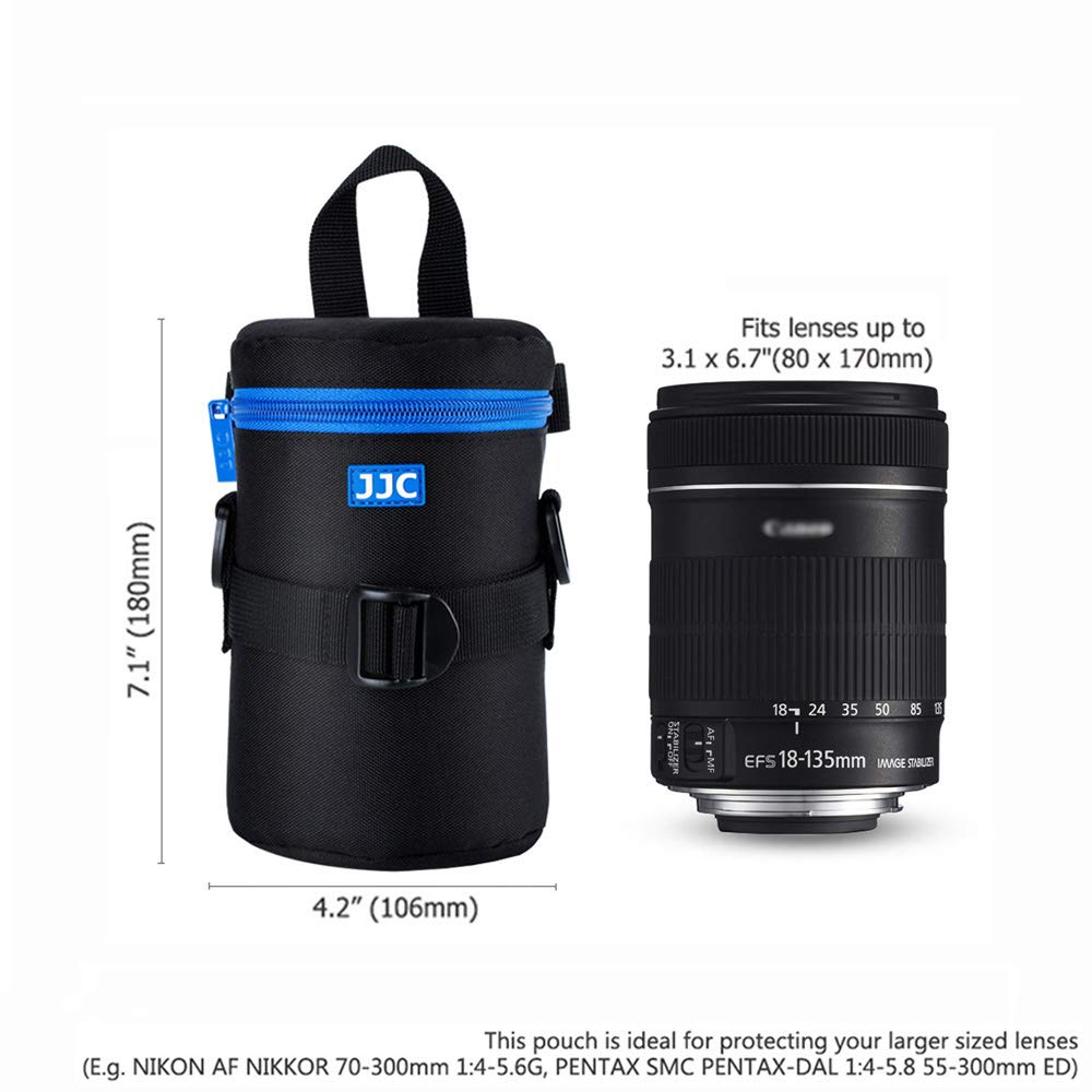 JJC Camera Lens Pouch Case for Canon RF 85mm EF-S 55-250mm EF 24-70mm Nikon Nikkor AF 70-300mm & More, Zipper Polyester Lens Protective Bag Interior Size 3.1x6.1β