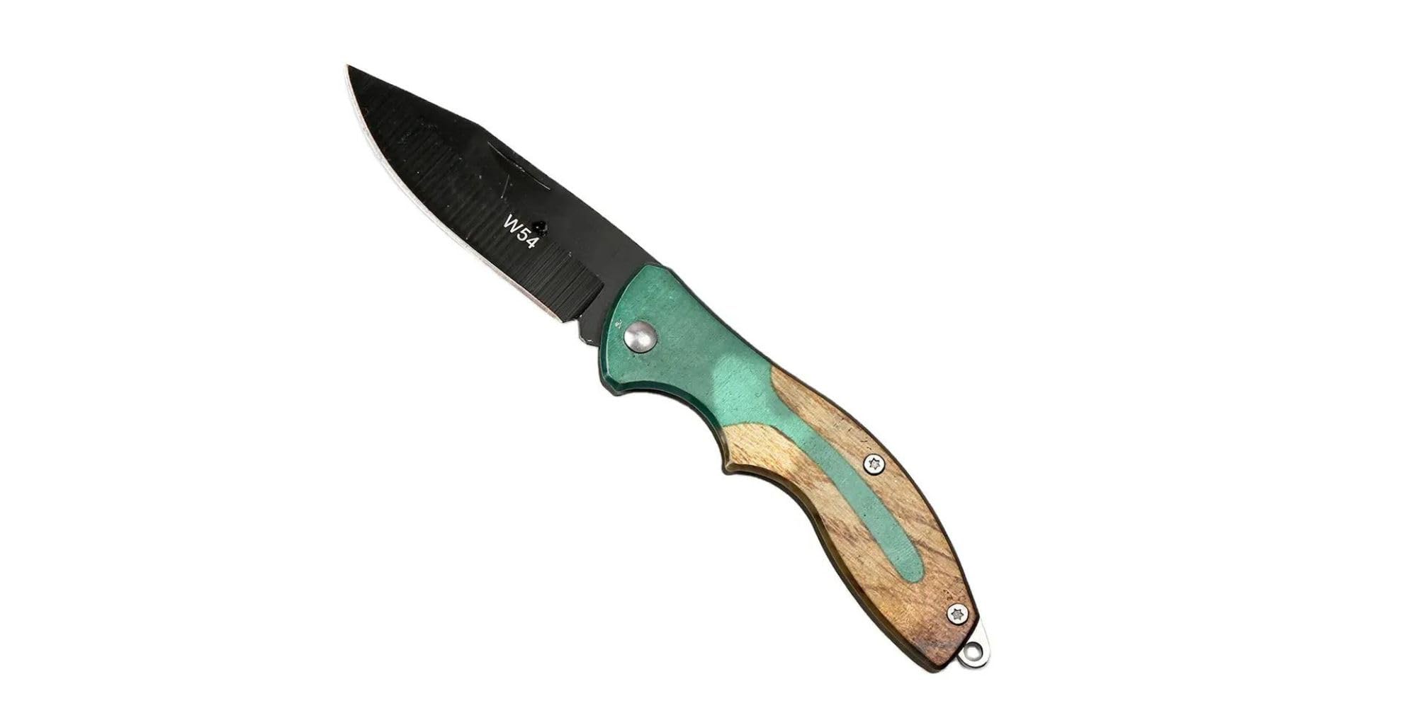Green and Wood Handle Pocket Knife Camping Thin and Lightweight