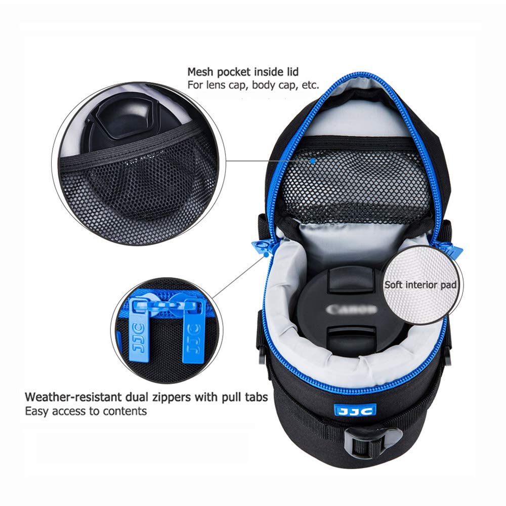JJC Camera Lens Pouch Case for Canon RF 85mm EF-S 55-250mm EF 24-70mm Nikon Nikkor AF 70-300mm & More, Zipper Polyester Lens Protective Bag Interior Size 3.1x6.1β