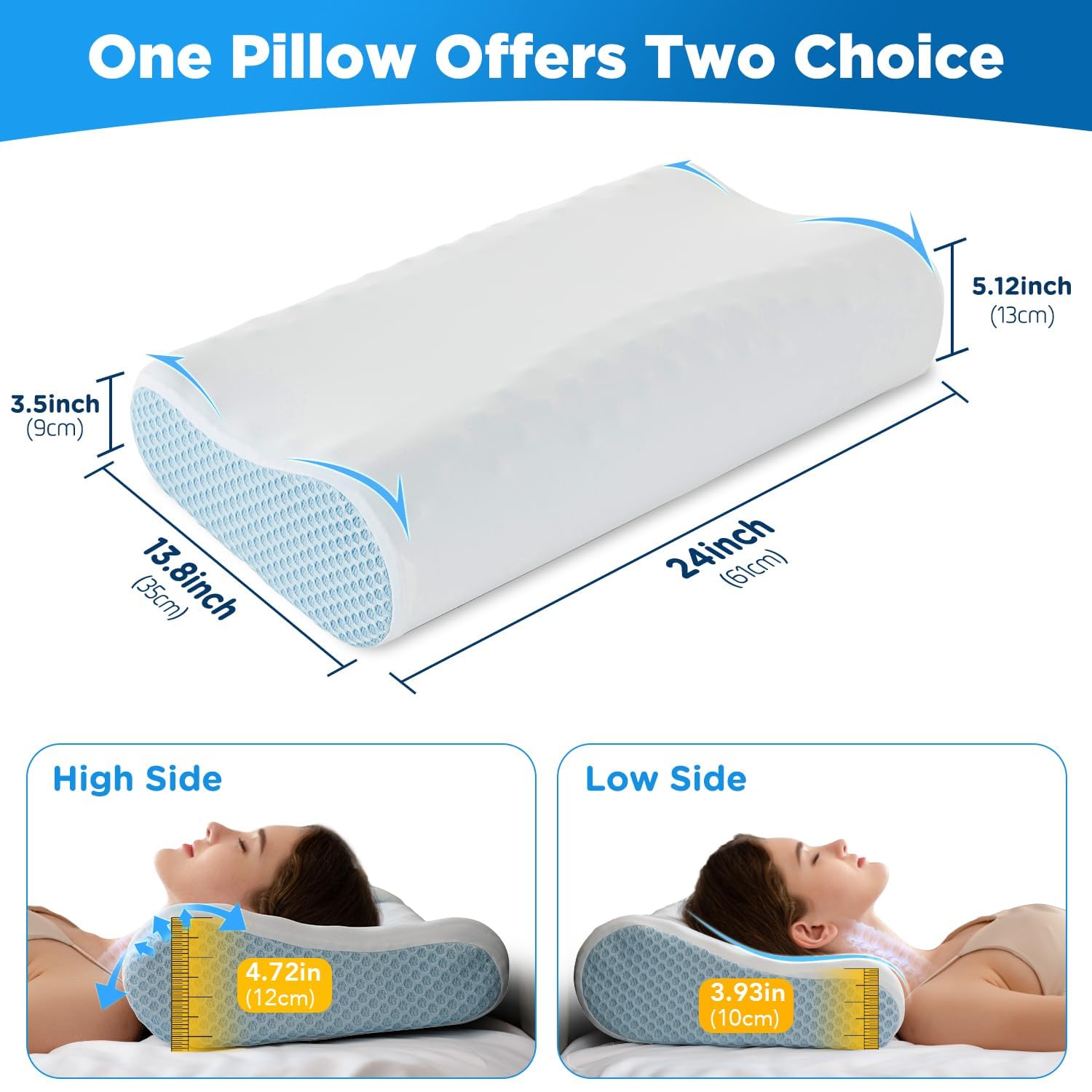 Cooling Neck Memory Foam Contour Pillow Bed Pillow for Sleeping, Cervical Memory Foam Pillows for Neck and Shoulder Pain Relief, Orthopedic Cervical Pillow for Side Back Stomach Sleeper Washable Cover
