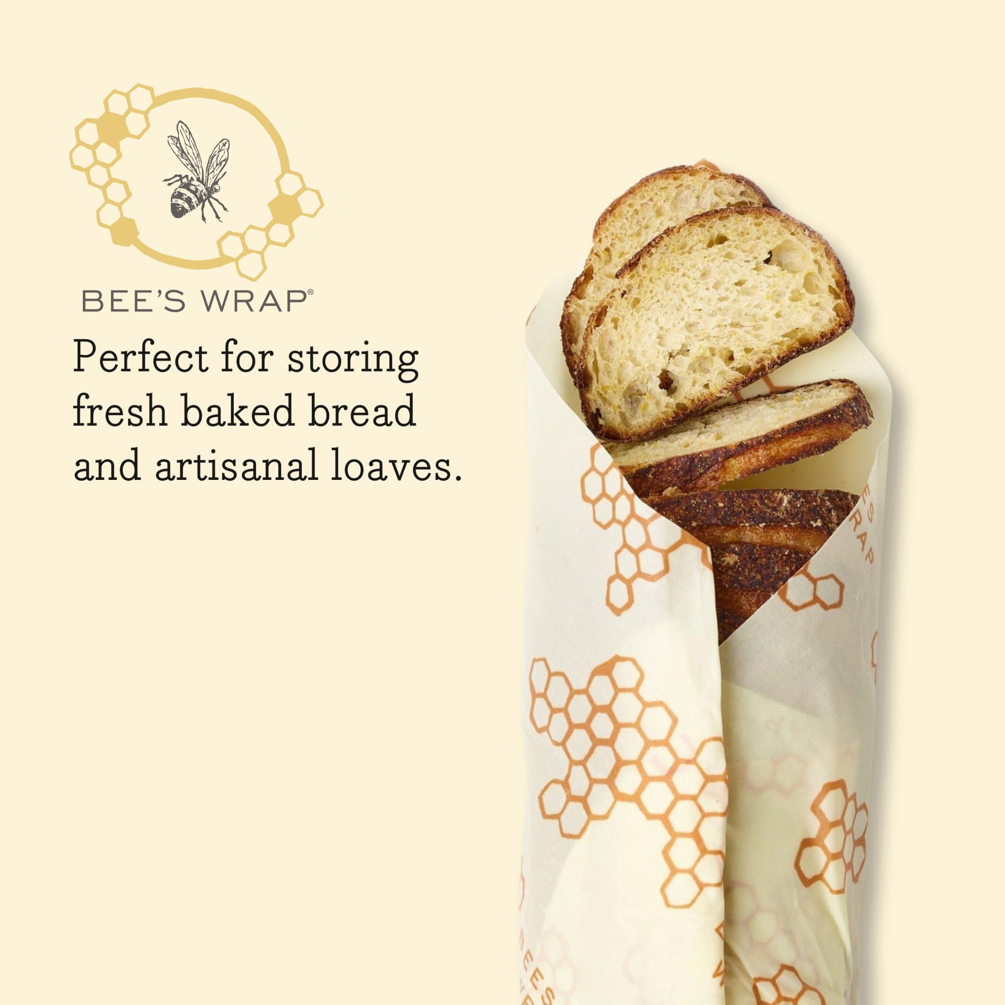 Bee's Wrap - Large Bread Wrap - Made in the USA with Certified Organic Cotton - Plastic and Silicone Free - Reusable Eco Friendly Beeswax Food Wraps