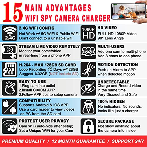 LUOHE Spy Camera Hidden Camera, 1080P Wireless Hidden WiFi Camera with Remote View, USB Charger Camera, Hidden Spy Camera with Motion Detection Nanny Cam for Home Office Hotel, Easy to Use