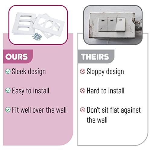 Bates- Screwless Decorator Wall Plates, Three Gang Switch Plate Covers, 3 Pack, Screwless Wall Plates 3 Gang, White Switch Plate Covers, Switch Cover Plate, Wall Switch Cover, Electrical Outlet Cover