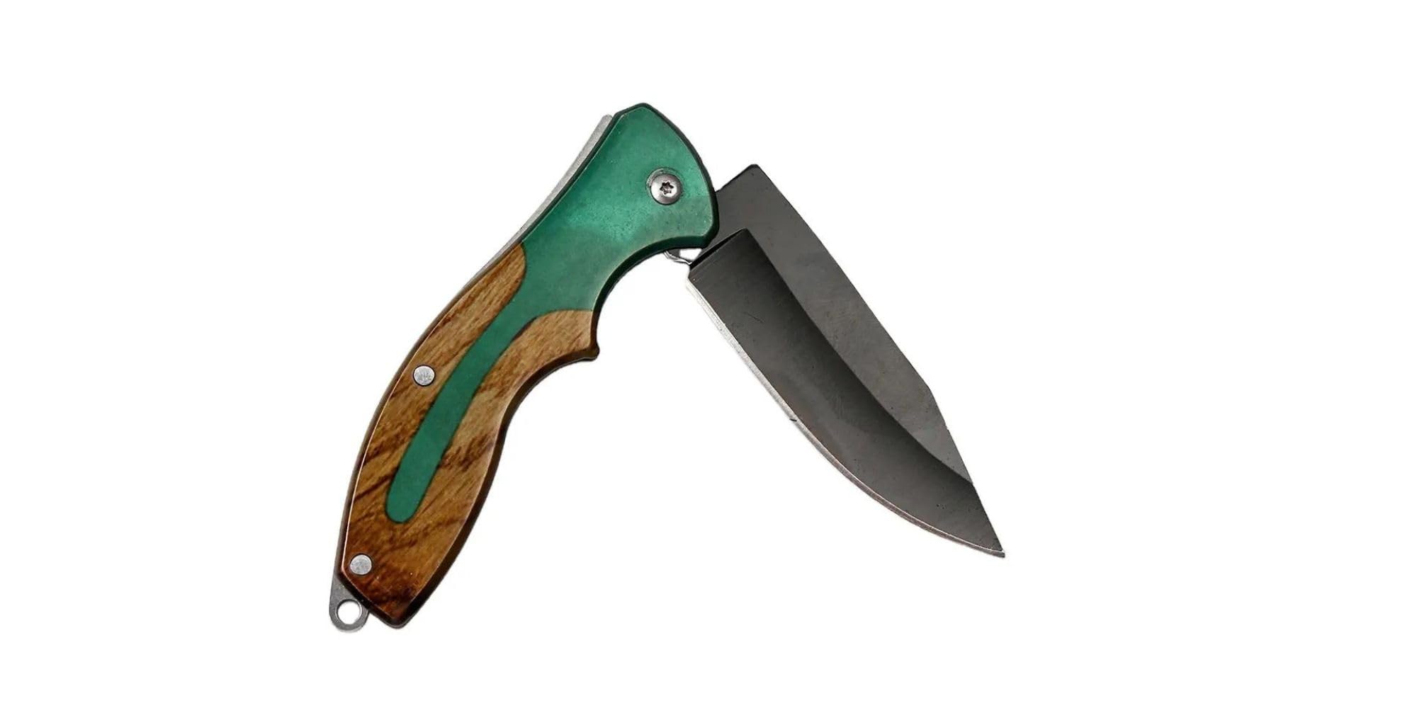 Green and Wood Handle Pocket Knife Camping Thin and Lightweight