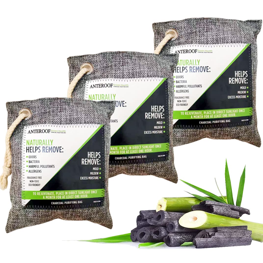 3 Pack Bamboo Activated Charcoal Odor Absorber, Bamboo Charcoal Air Purifying Bag, Activated Charcoal Odor Absorber for Closet,Pets,Shoe, Car, Basement Musty Odor Eliminator Deodorizer( 3x200g each)