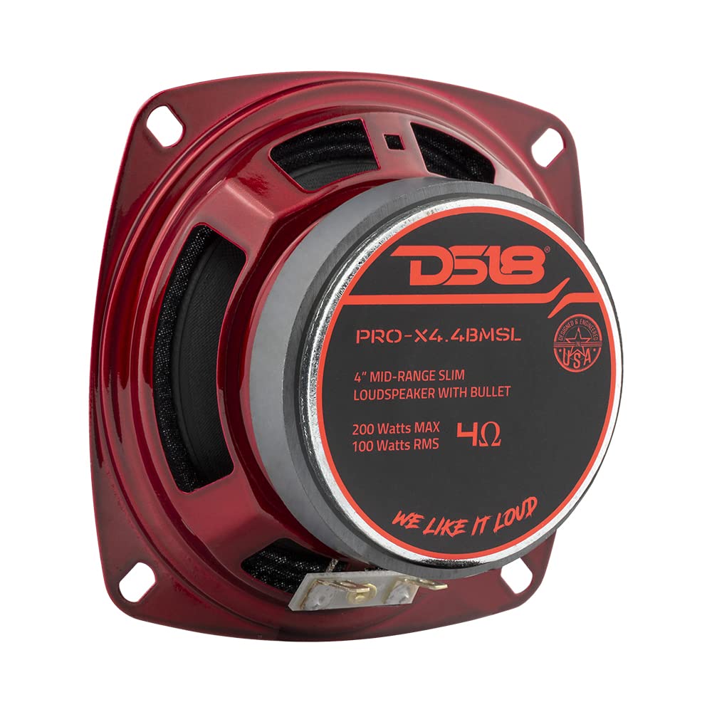 DS18 PRO-X4.4BMSL Car Speaker 4" Shallow Mid-Range Loudspeaker with Bullet 200 Watts Max Power 100 Watts RMS 4-Ohm - Boost Your Sound System’s Volume - 1 Speaker