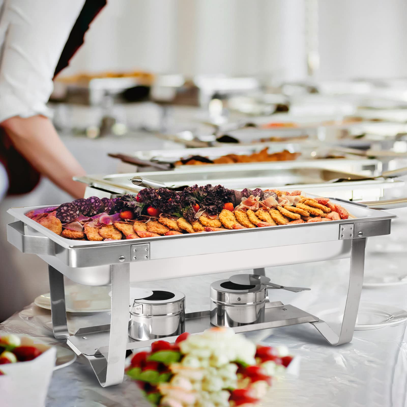 IMACONE Chafing Dish Buffet Set of 2, 8QT Stainless Steel Rectangular Chafers and Buffet Warmer Sets for Catering, with Food & Water Pan, Lid, Foldable Frame, Fuel Holder for Event Party Holiday