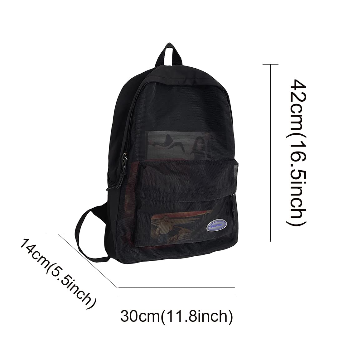 HunterBee Large Mesh Backpack See Through College Student Bag for Girls Boys Semi-Transparent Clear Net Netting Bookbag with Padded