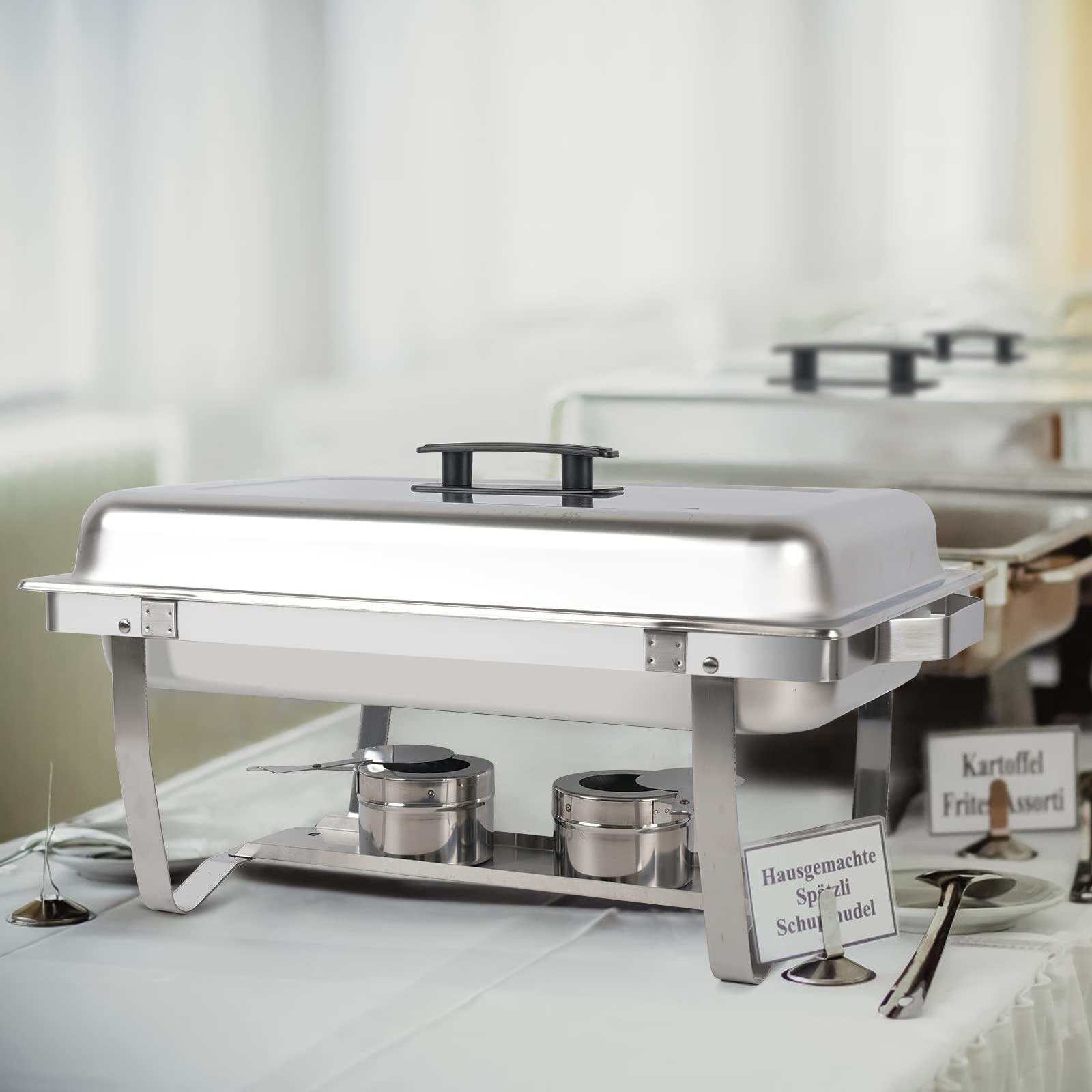 IMACONE Chafing Dish Buffet Set of 2, 8QT Stainless Steel Rectangular Chafers and Buffet Warmer Sets for Catering, with Food & Water Pan, Lid, Foldable Frame, Fuel Holder for Event Party Holiday