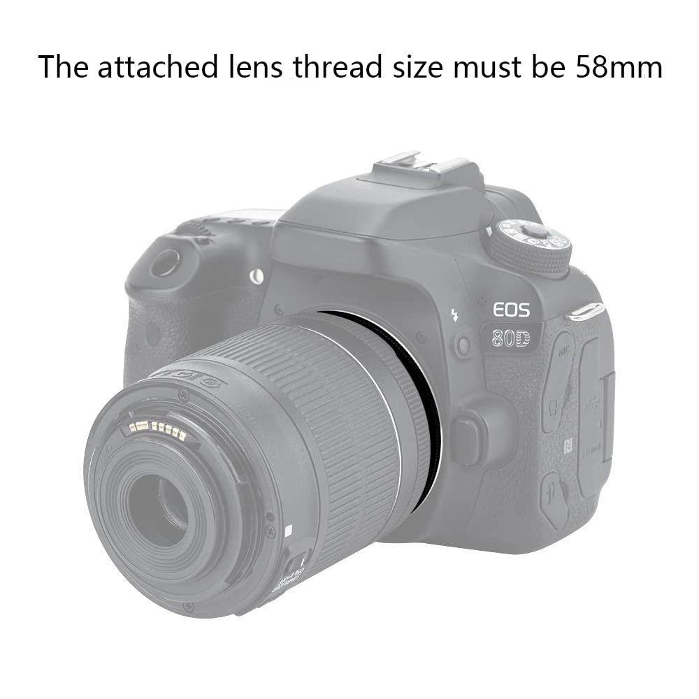 58mm Macro Lens Reverse Ring Adapter for Canon EOS Rebel T6 T7 T5 SL3 SL2 T8i T7i T6i T6s T5i 2000D 4000D 90D 80D 70D with EF-S 18-55mm Kit Lens & More Canon DSLR Cameras with 58mm Filter Thread Lens