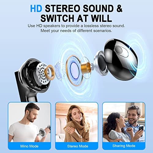 MAXROCK True Wireless Earbuds,TWS Bluetooth Headphones Stereo Powerful Sound TWS Earphones,30H Playtime,Sweat Proof Dual Bluetooth 5.2 Headset with Built-in Mic for Sports,Transparency Black (Black)
