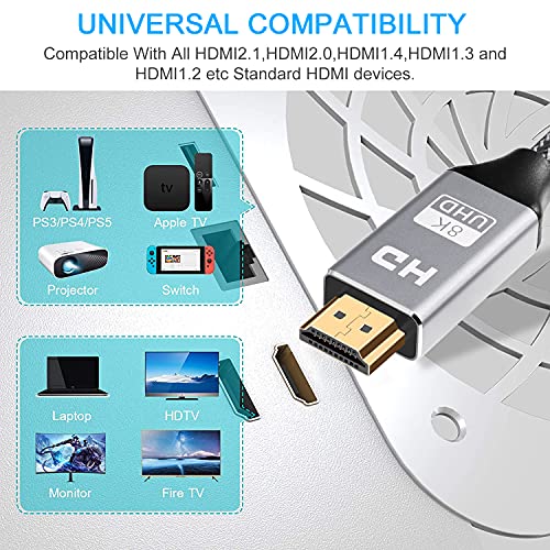 8K HDMI Cable 4FT/1.2M, Ultra High-Speed 48Gbps Gold Plated Braided HDMI 2.1 Cord, 4K@120Hz 8K@60Hz, Dynamic HDR, eARC, Dolby Atmos, Compatible with PS5/Xbox/Playstation/Fire TV/Roku TV and More