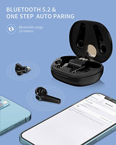 JOYHOOSH Wireless Bluetooth Earbuds, Bluetooth 5.2 Wireless Ear Buds with Charging Case Stereo Sound Earphones Wireless Headphones with Microphone 35H Playtime & Power Display IPX6 Waterproof (Black)