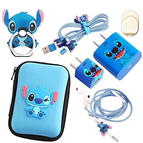 ZOEAST(TM) DIY Animal Cartoon Cable Protector ET 5W/18W/20W USB Charger Saver Charging Data Earphone Line Bite Organizor Compatible with All iPhone 7 8 X 11 12 13 14 Pro Max USB Wire (Stitch Upgrade)