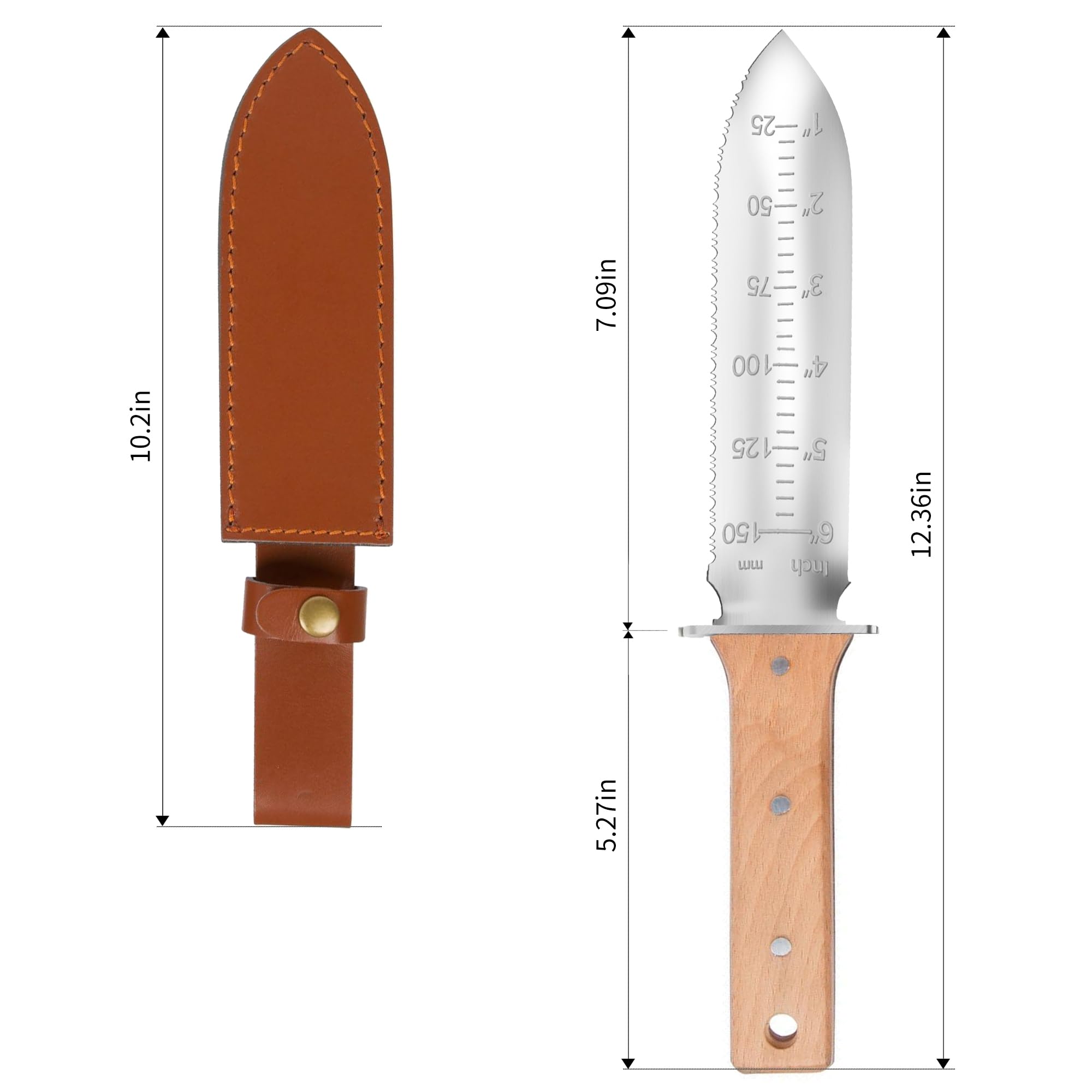 GARTOL Hori Hori Garden Knife, Garden Tools with Sheath for Weeding, Digging, Cutting and Planting, with 7" Stainless Steel Blade, Full-Tang Wood Handle with Hanging Hole and Sharpening Stone