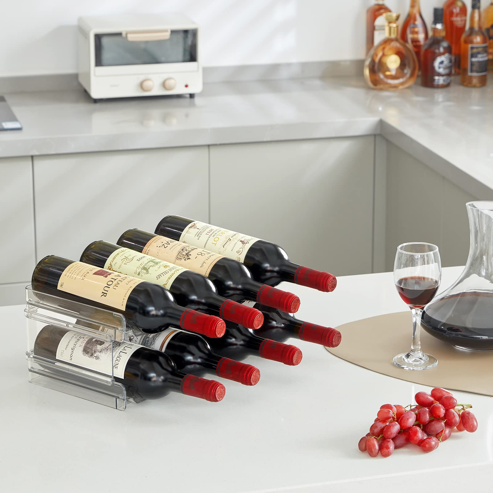 Lifewit Stackable Water Bottle Organizer for Cabinet, Freezer, Pantry - Plastic Cup Holder, Wine Racks for Kitchen Tabletop Storage, Cupboard, Office - Pack of 2, Each Rack Holds 4 Containers