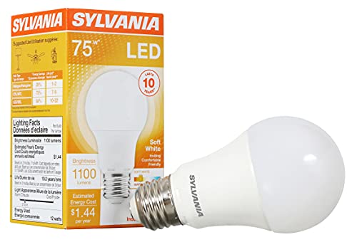 SYLVANIA LED Light Bulb, 75W Equivalent A19, Efficient 12W, Medium Base, Frosted Finish, 1100 Lumens, Soft White - 1 Pack (79291)