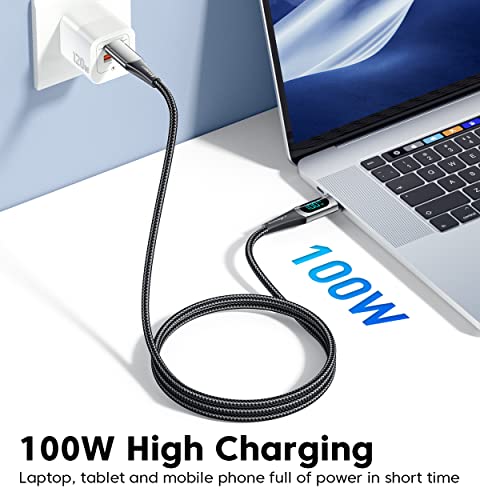 ESSAGER 100W USB C to USB C Cable with Display, 6.6ft 5A PD QC 5.0 Type C to Type C Cable Super Fast Charging USB C Cable(6.6ft, Black, 1 Pack)