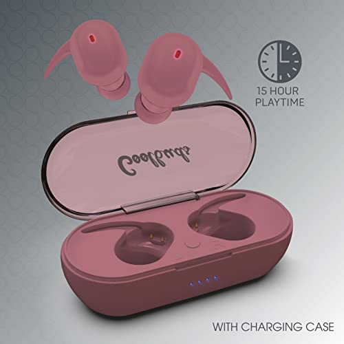 COOLBUDS True Wireless Earbuds, Touch Controls | 18-HR Batt w/Charging Case, Siri & Google Assistant, Bluetooth Earbuds, Bluetooth Headphones, AutoPair, Running, Sports, Workout Ear Hooks, Ash Rose