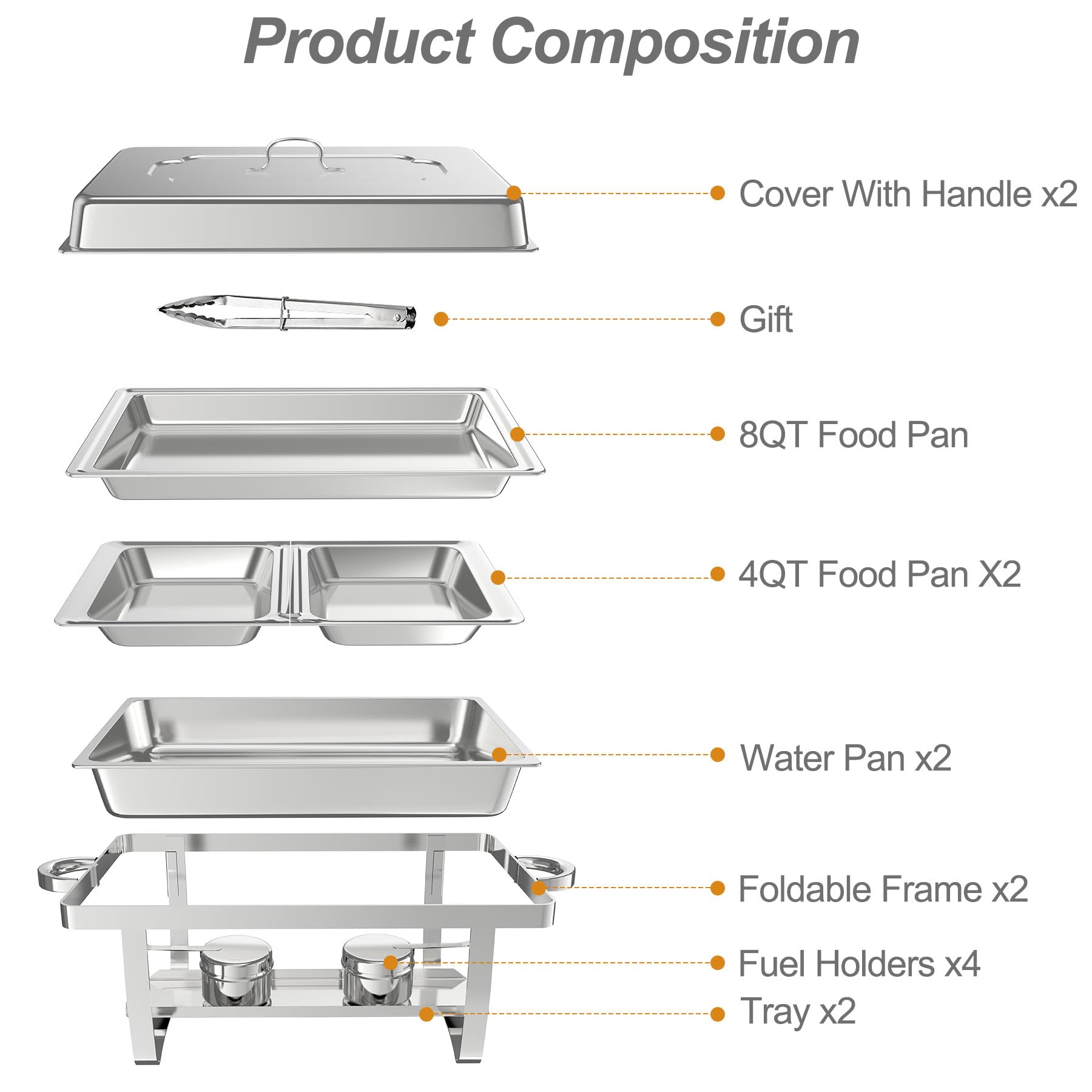 Lifezcime 2 Pack Chafing Dishes Buffet Set, 8QT Stainless Steel Chafers with Foldable Frame, Catering Food Warmers with Full Size & Half Size Pans for Weddings, Party, Banquet