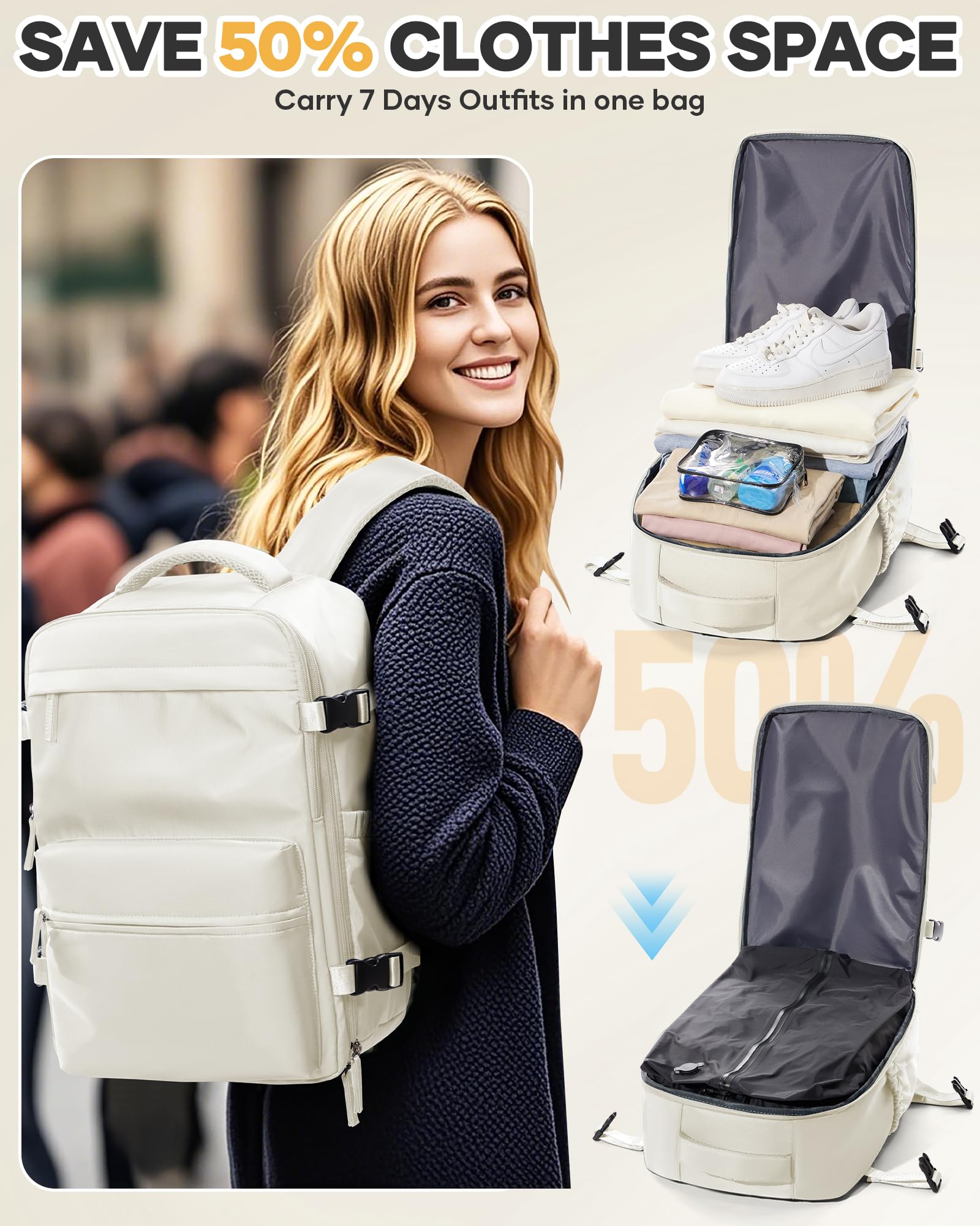 KEYEMP Small Backpack for Womens, Cute School Bag for Teen Girls College Middle High Elementary School Students Aesthetic Casual Daypack Simple Basics 14 inch Bookbag Laptop,White