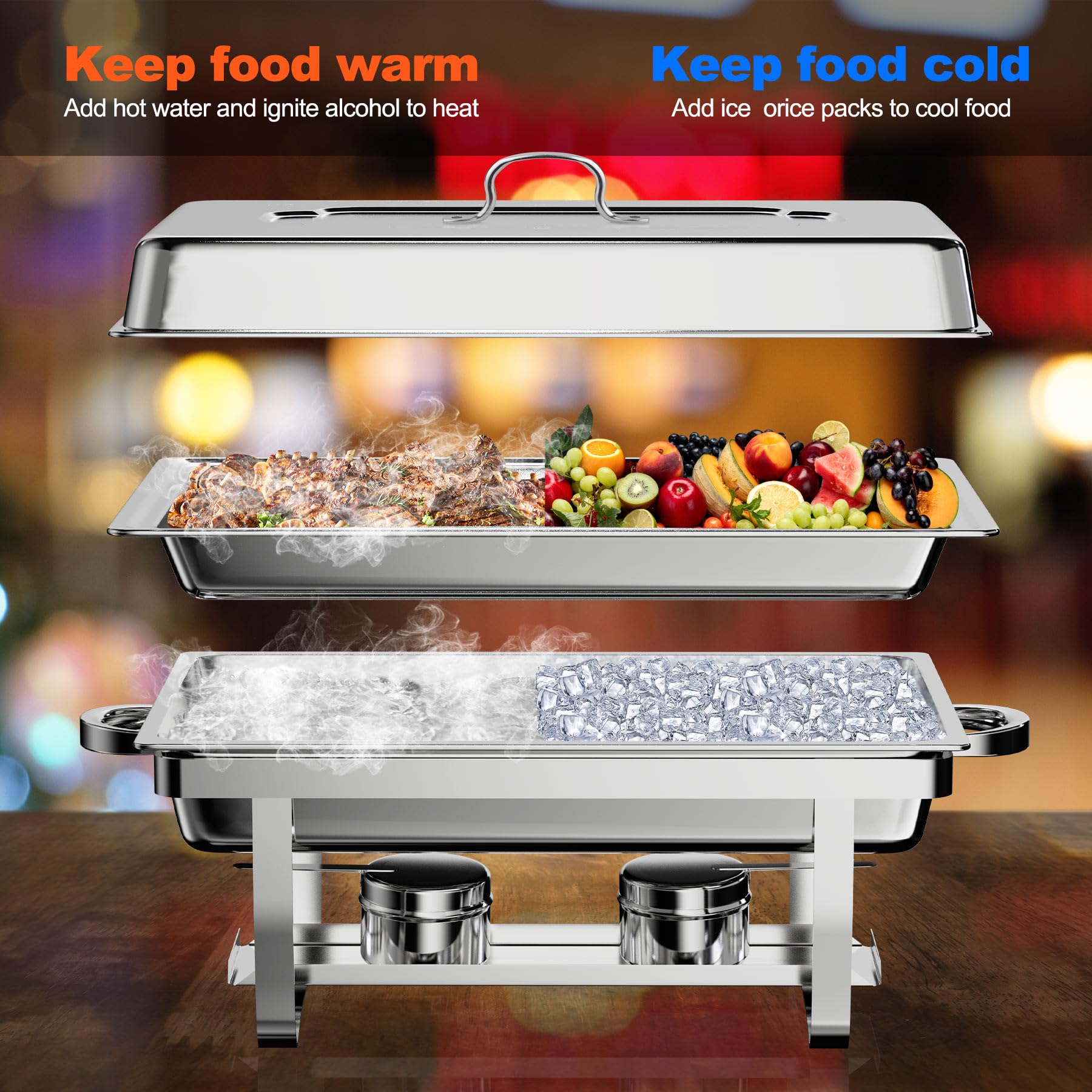 Lifezcime 2 Pack Chafing Dishes Buffet Set, 8QT Stainless Steel Chafers with Foldable Frame, Catering Food Warmers with Full Size & Half Size Pans for Weddings, Party, Banquet