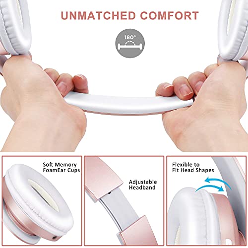 2 Items,1 Rose Gold Zihnic Over-Ear Wireless Headset Bundle with 1 Black Orange Zihnic Foldable Wireless Headset