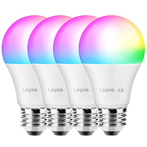 Smart WiFi Light Bulbs, LED Color Changing Lights, Works with Alexa & Google Assistant, RGBW 2700K-6500K, 60 Watt Equivalent, Dimmable with App, A19 E26, No Hub Required, 2.4GHz WiFi Only, Pack of 4