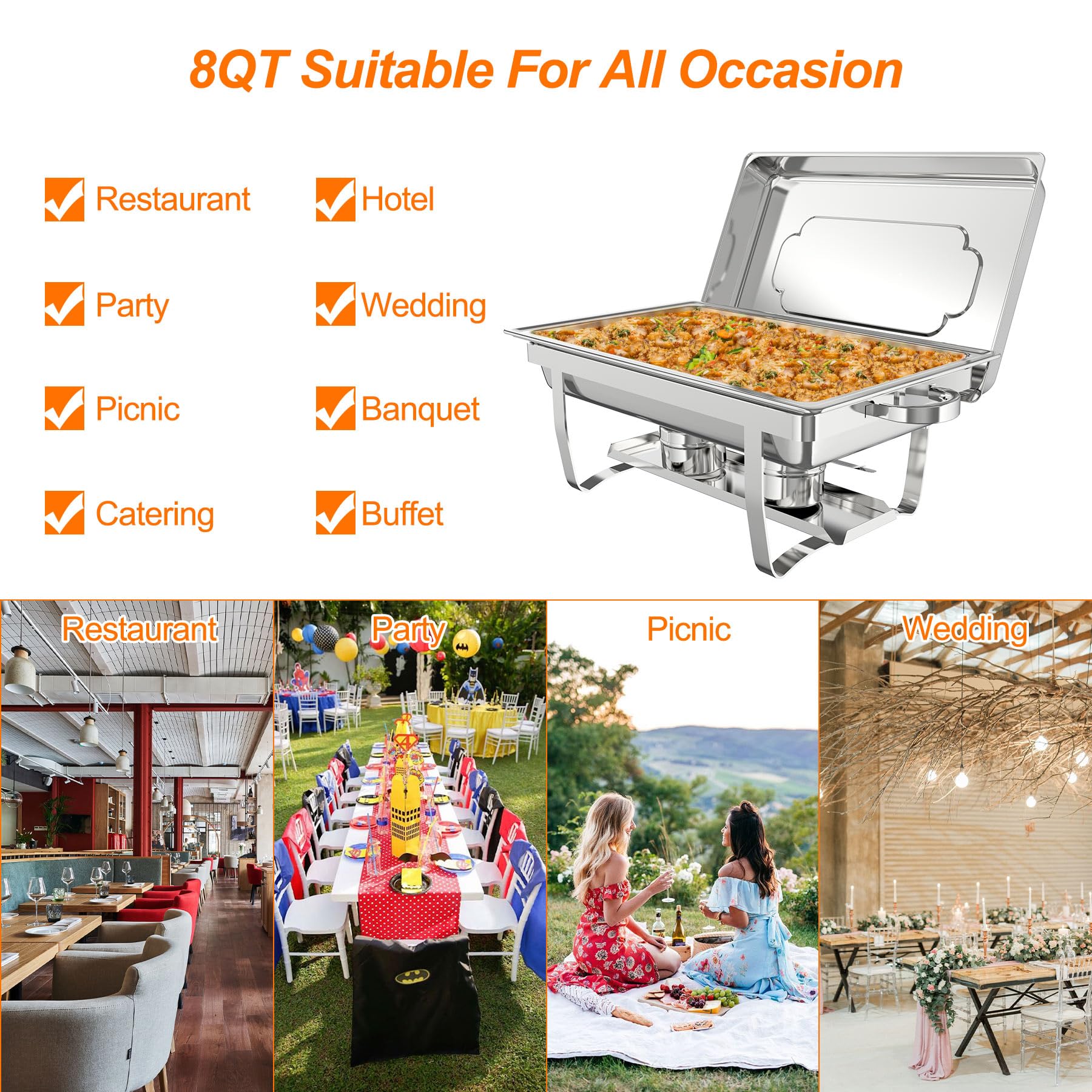 Lifezcime 2 Pack Chafing Dishes Buffet Set, 8QT Stainless Steel Chafers with Foldable Frame, Catering Food Warmers with Full Size & Half Size Pans for Weddings, Party, Banquet