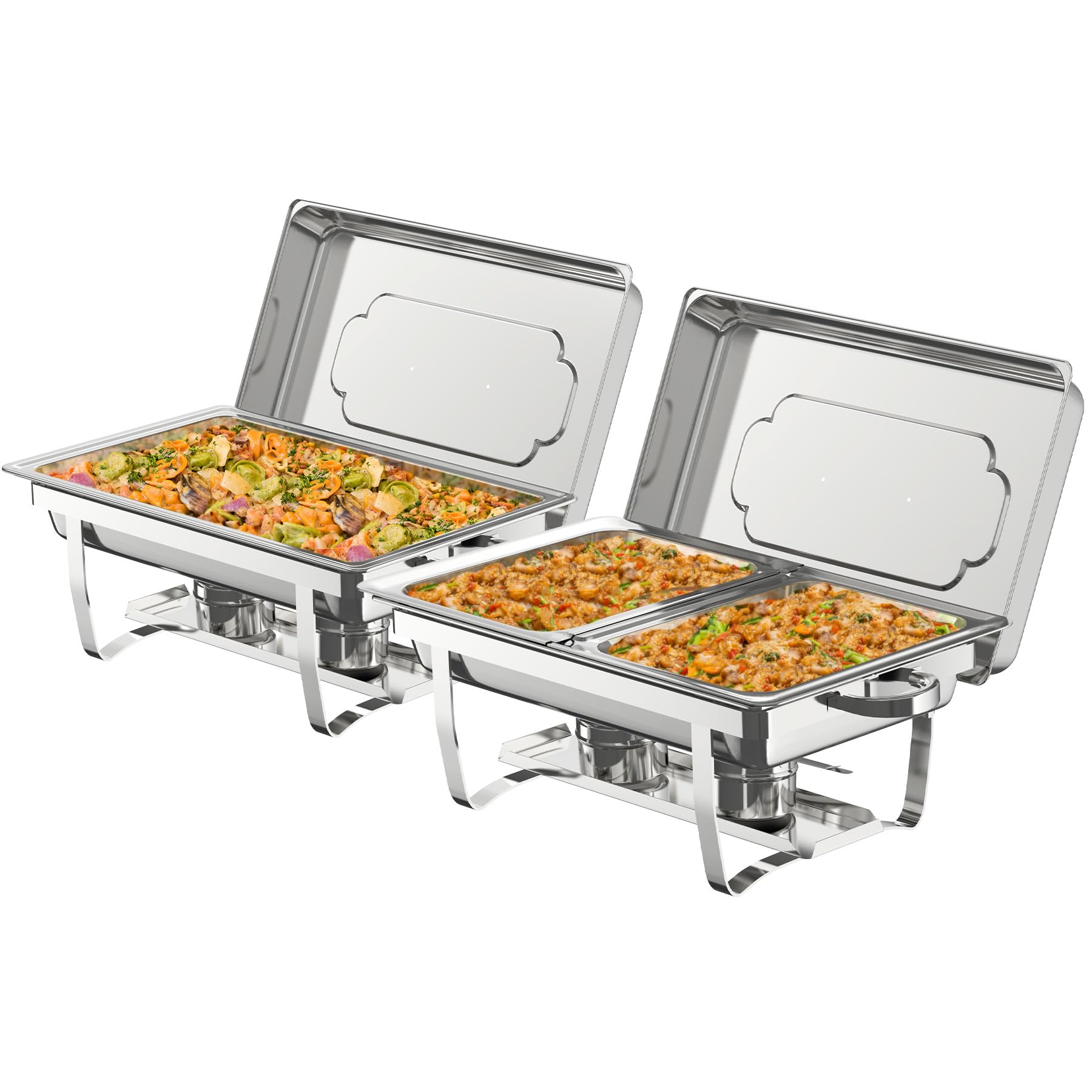 Lifezcime 2 Pack Chafing Dishes Buffet Set, 8QT Stainless Steel Chafers with Foldable Frame, Catering Food Warmers with Full Size & Half Size Pans for Weddings, Party, Banquet