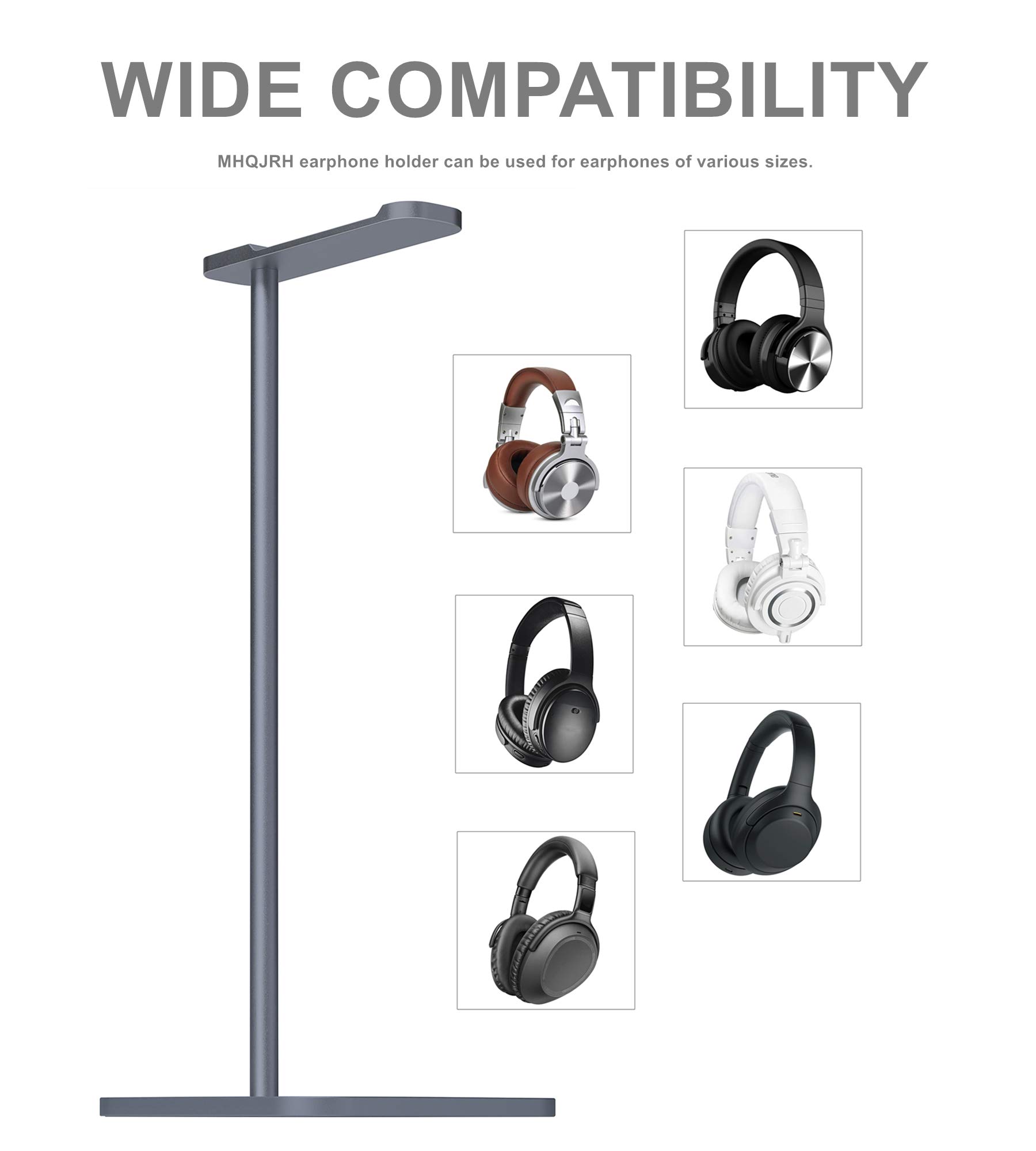 MHQJRH Aluminum Headphones Stand Holder, Suitable for Headphone Display Stands of All Gaming headsets and Wireless Headset Sizes (Space Gray)