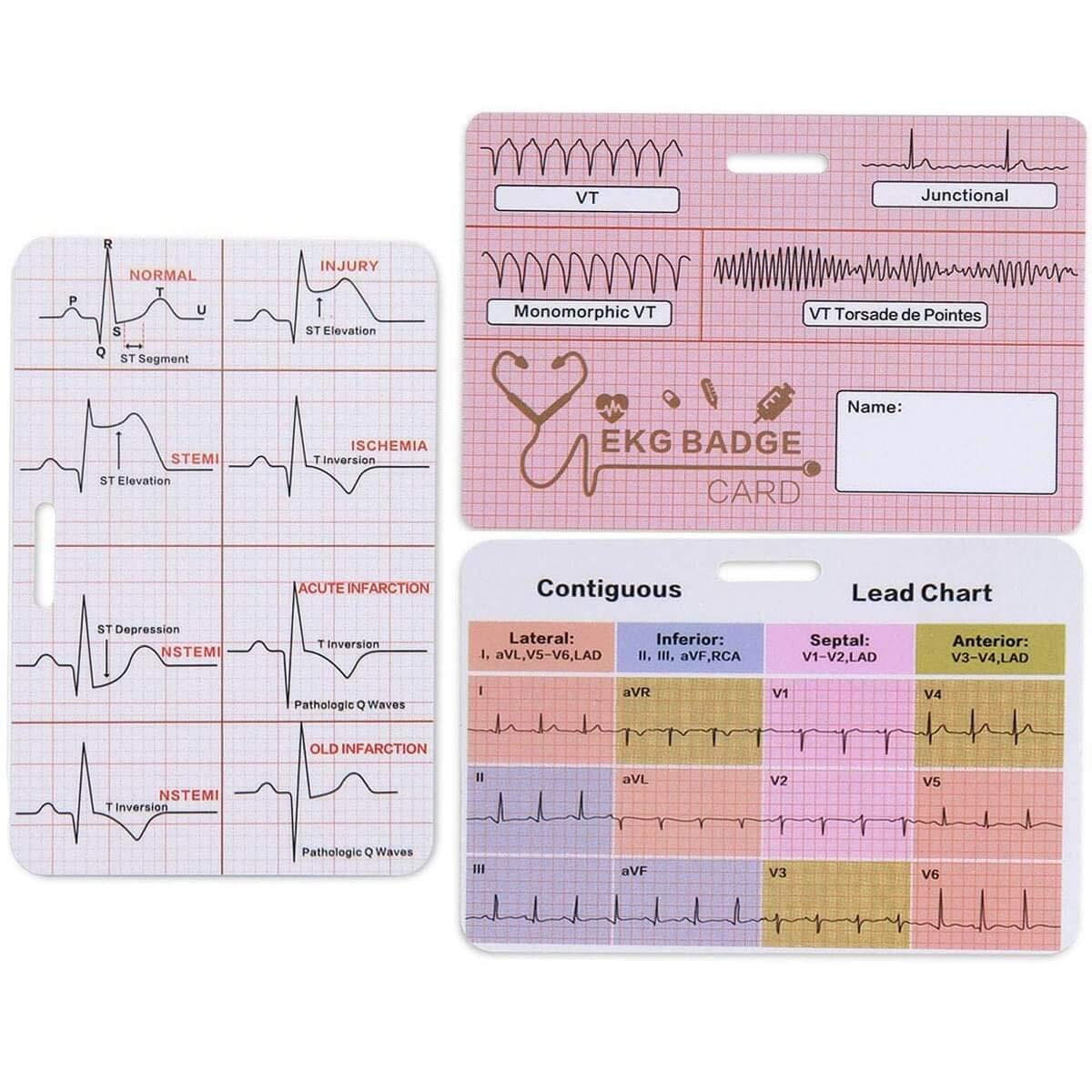 Lisol EKG Badge Cards - Nurse EKG Leads Badge Buddy Nursing ECG Caliper Tool Cardiac Rhythm Strips Interpretation Cheat Sheets for Badge ACLS Reference Card Ruler Medical Accessories Telemetry Reader