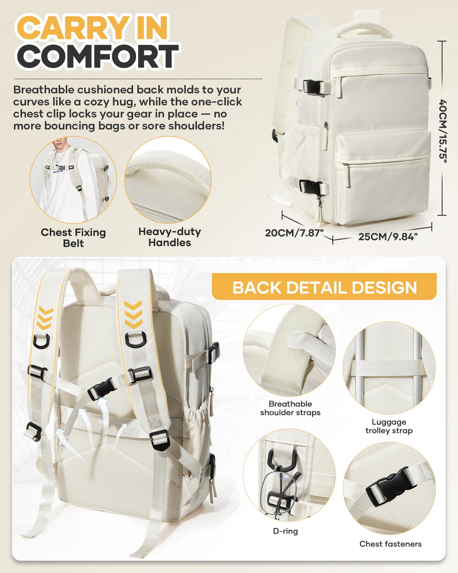 KEYEMP Small Backpack for Womens, Cute School Bag for Teen Girls College Middle High Elementary School Students Aesthetic Casual Daypack Simple Basics 14 inch Bookbag Laptop,White