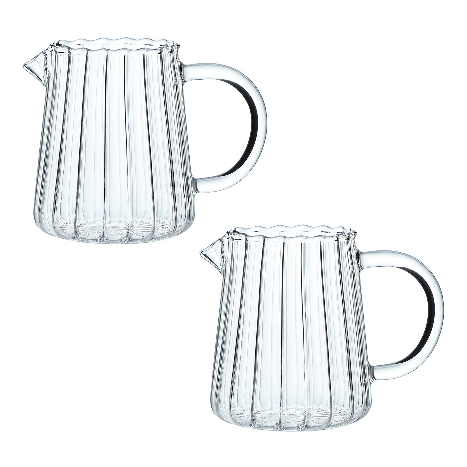 CHOOLD Elegant Wave Shaped Glass Creamer Coffee Milk Creamer Pitcher/Serving Pitcher/Sauce Pitcher/Milk Creamer Jug for Kitchen 8.5 oz, Set of 2