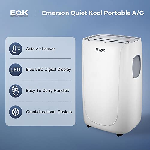 Emerson Quiet Kool EAPC12RSD1 3 in 1 Smart Portable Air Conditioner, Dehumidifier & Fan | WiFi and Voice Control | Amazon Alexa, Google Home | for Rooms up to 450 Sq.Ft | EAPC8RSC1, Sq. Ft, White