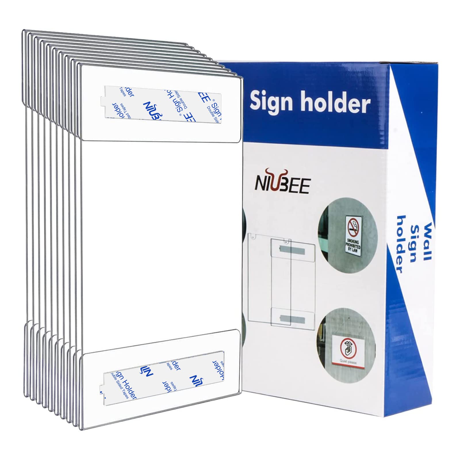 Niubee 8.5x11 inch Wall Mount Acrylic Sign Holder with Double Sided Adhesive Tape for Office, Home, Store, Restaurant-No Drilling (10 Pack)