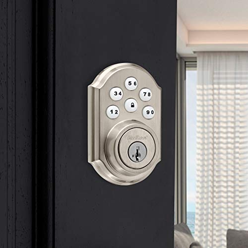 Kwikset 99100-078 SmartCode 910 Traditional Smart Keypad Electronic Deadbolt Door Lock with SmartKey Security and Z-Wave Plus, Satin Nickel