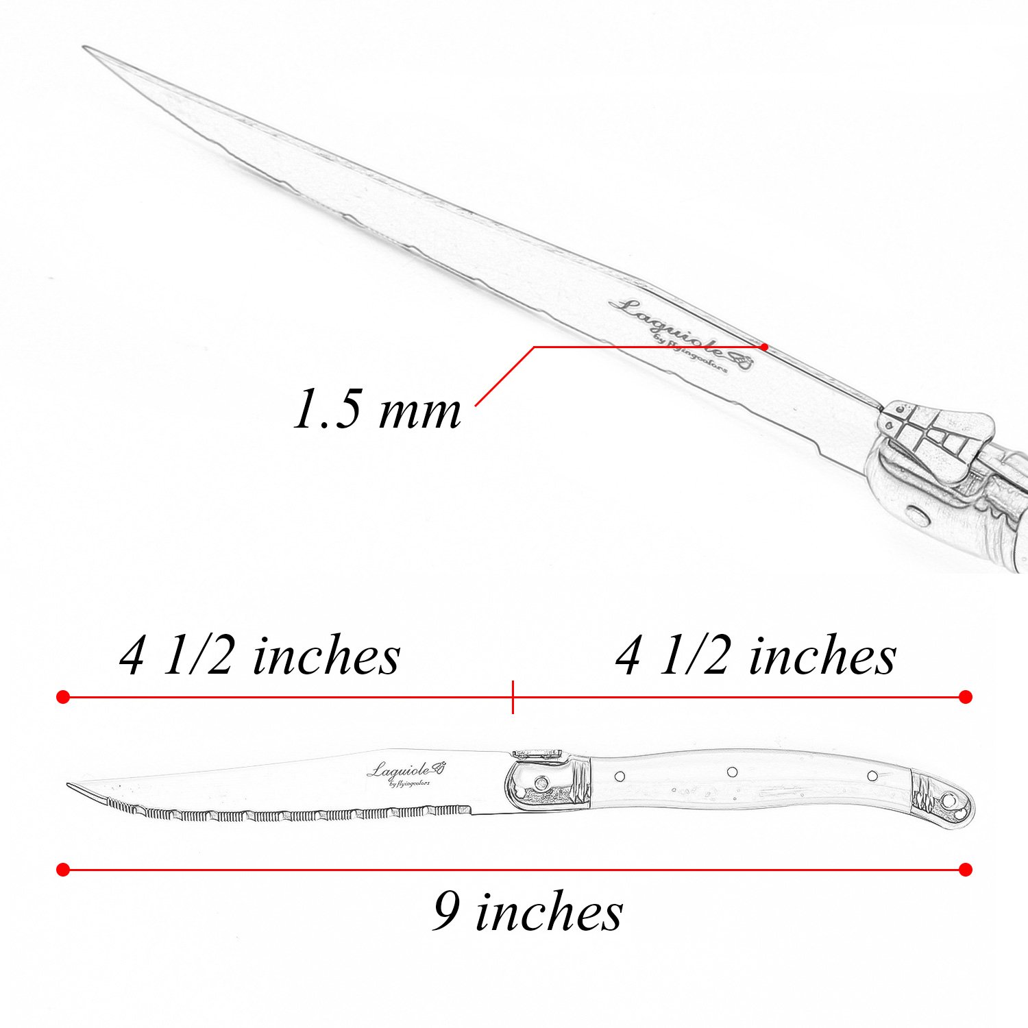 FLYINGCOLORS Laguiole Laguiole Steak Knife Set Stainless Steel Wood Handle,8 Pieces.