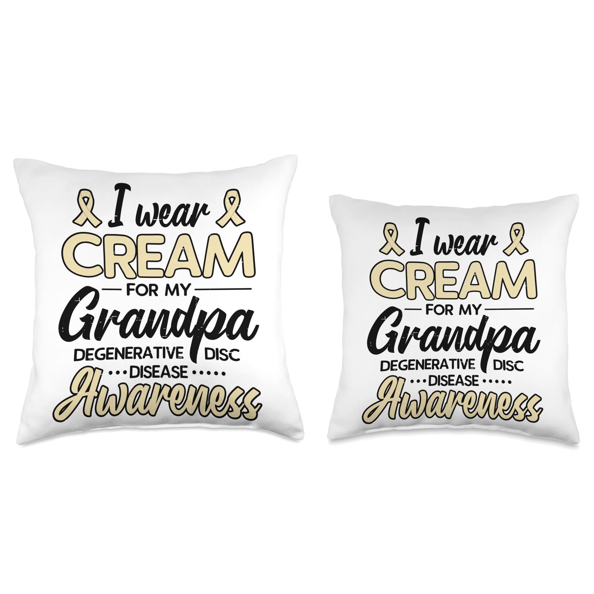 DDD Fighter Survivor Cream Ribbon I Wear Cream for My Grandpa Degenerative Disc Disease Ninja Throw Pillow, 16x16, Multicolor