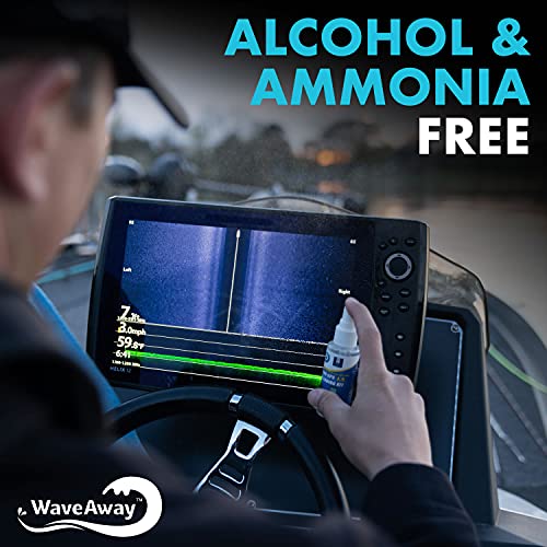 Wave Away Sonar & GPS Screen Cleaner with Micro Fiber Cloth for Boating & Fishing - Improves Clarity and Protects Screens - Spray, Wipe, Shine - 1.5oz Screen Cleaner