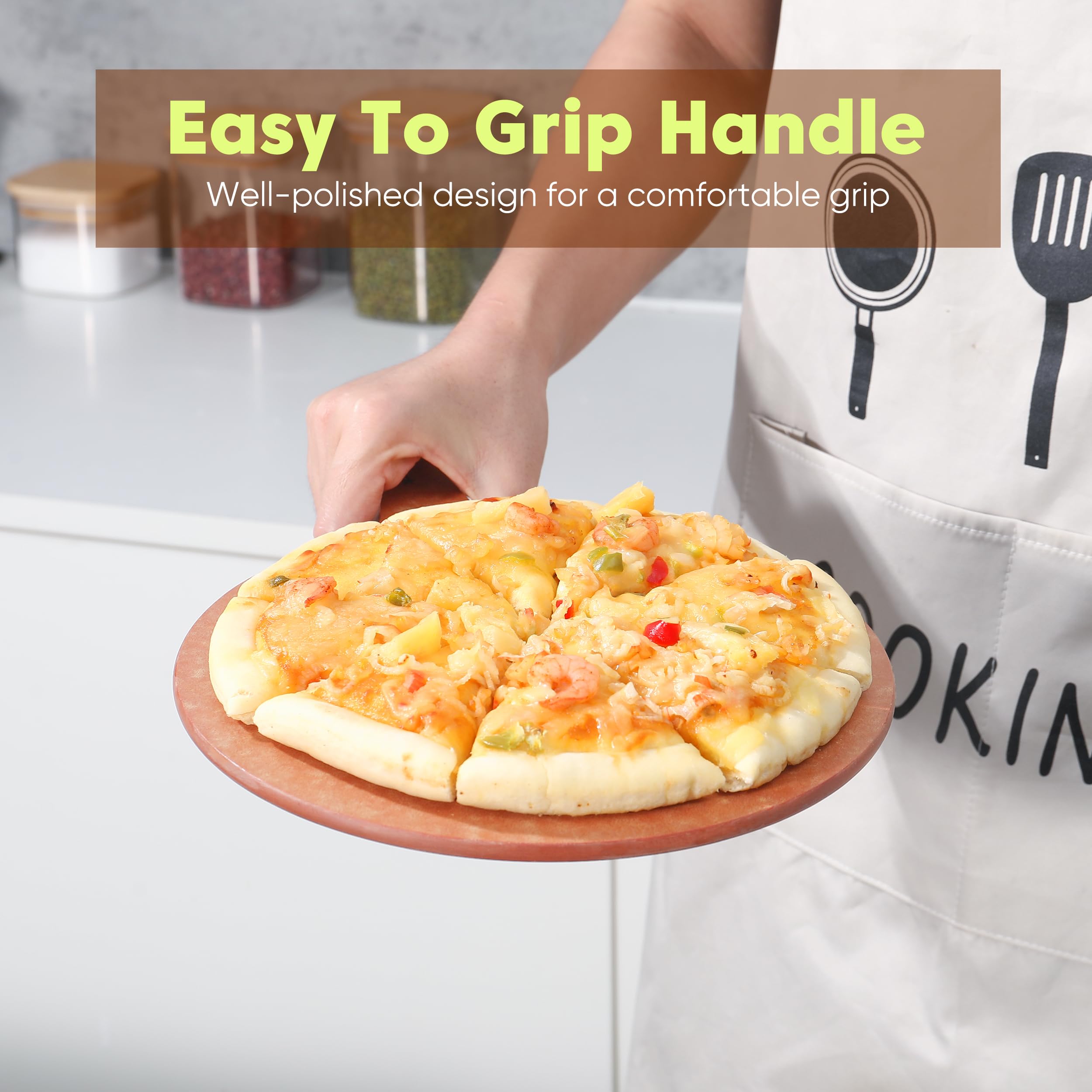BESTCOOK Wood Fiber Pizza Cutting Board, Durable Wooden Pizza Board with Easy Grip Handle - Perfect for Baking, Cutting, and Serving Pizza, Bread, Fruits, Vegetables, and Cheese, 9 inch