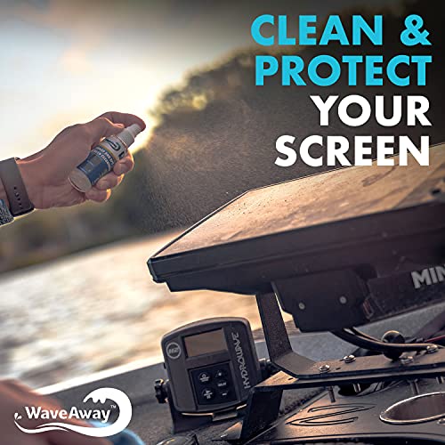 Wave Away Sonar & GPS Screen Cleaner with Micro Fiber Cloth for Boating & Fishing - Improves Clarity and Protects Screens - Spray, Wipe, Shine - 1.5oz Screen Cleaner