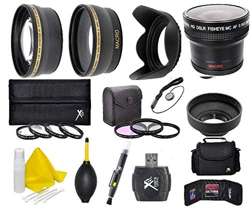 58mm 3 Lens Kit (Wide Angle, Telephoto, Fisheye Lens, Filters + Accessories) for Canon EOS T6i T6s T6 T5i T4i T3i T2i T1i T5 T3 XS 60D SL3 SL2 70D 18-55mm