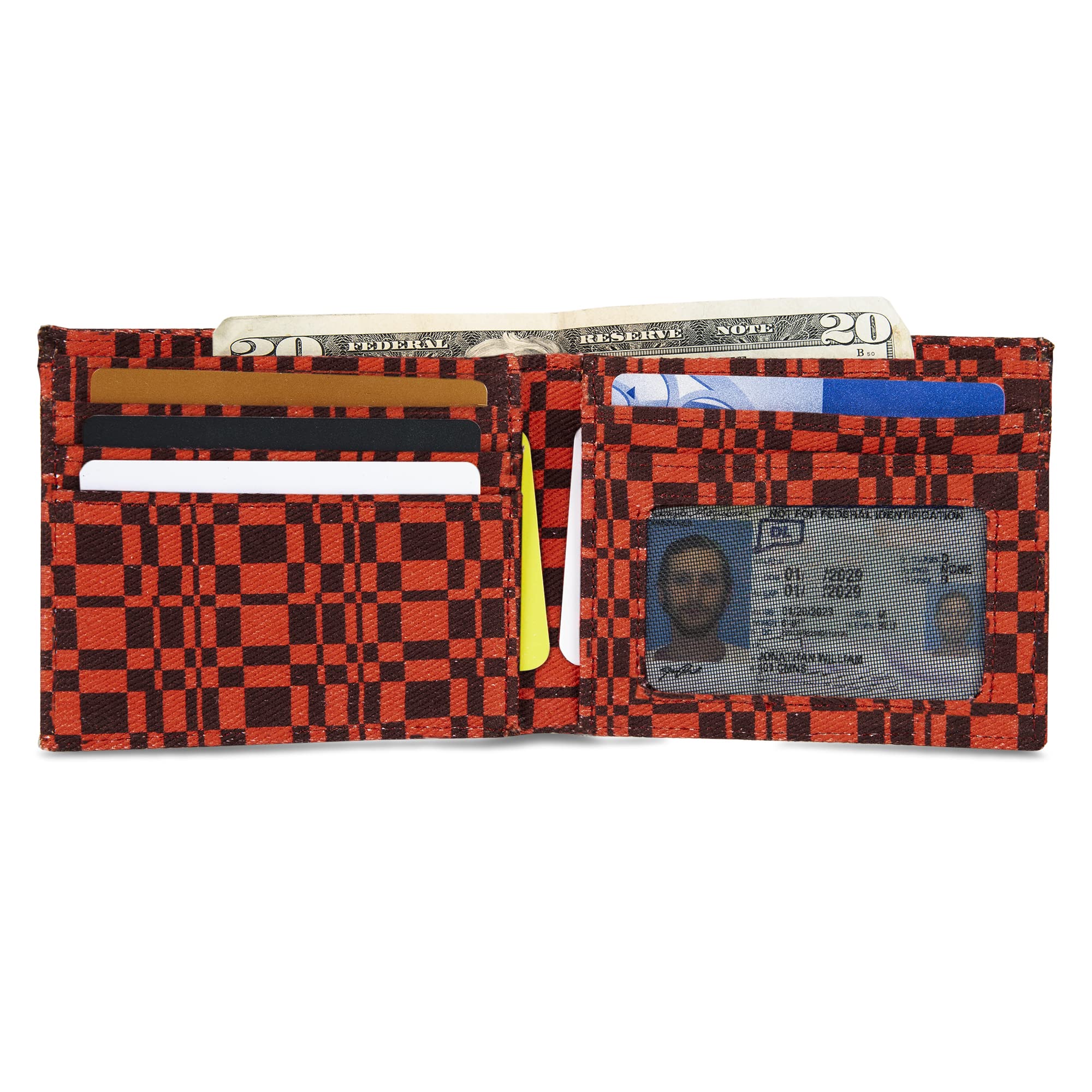 Eddie Bauer Men Signature Bifold Passcase Wallet (Available in Cotton Ripstop Nylon), Canvas Print-Red, One Size