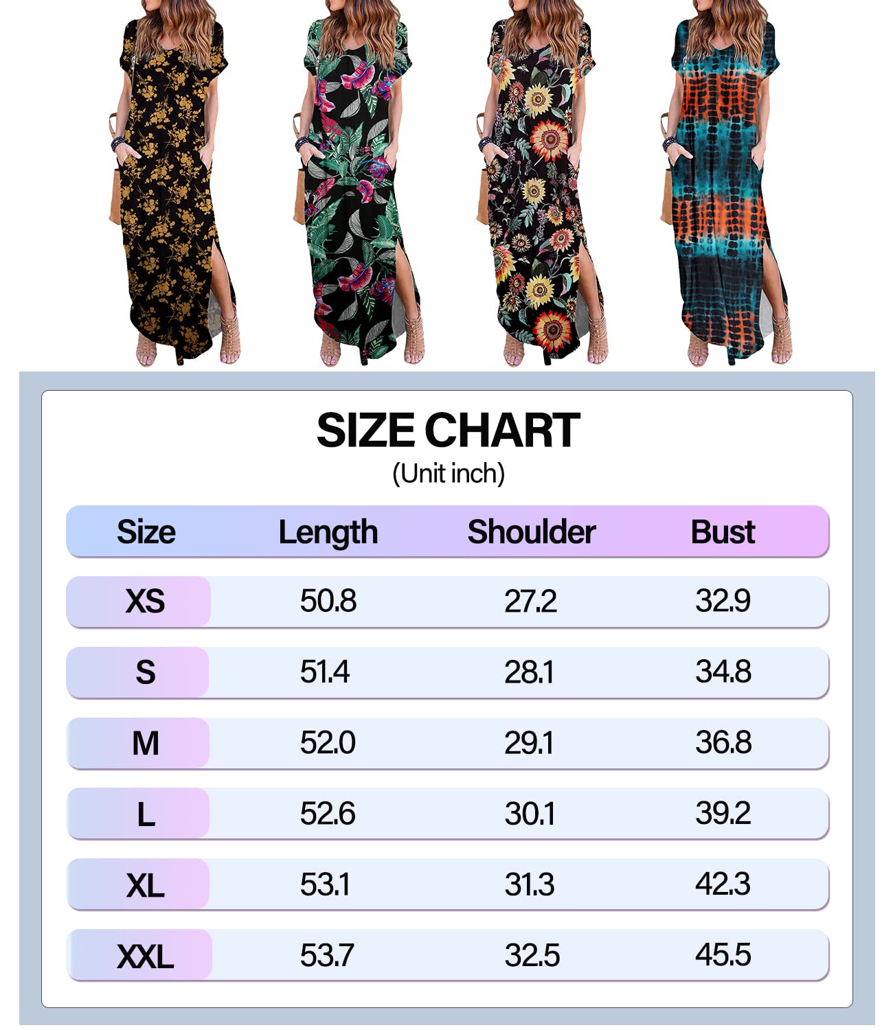 HUSKARY Sun Dresses for Women 2025 Vacation Summer Beach Vacation Flowy Derss Floral Print Boho Dresses with Pockets 2025 Boho Navy XX-Large