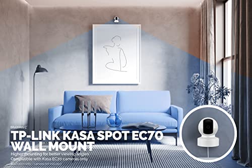 Wall Mount for Kasa EC70 Spot, Adhesive Holder for TP Link Spot Smart Security Camera, Installs in Minutes, No Mess Hanger Bracket by Brainwavz (White)