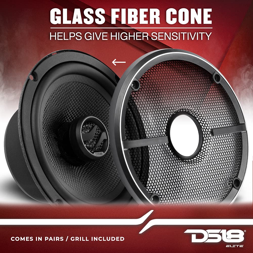 DS18 ZXI-654 6.5" Car Audio Coaxial Car Speakers with Built in Neodymium Tweeter and Kevlar Cone 2 Way 240 Watts Max 4 Ohm - Car Stereo Sound System with Removable Grill (2 Speakers)