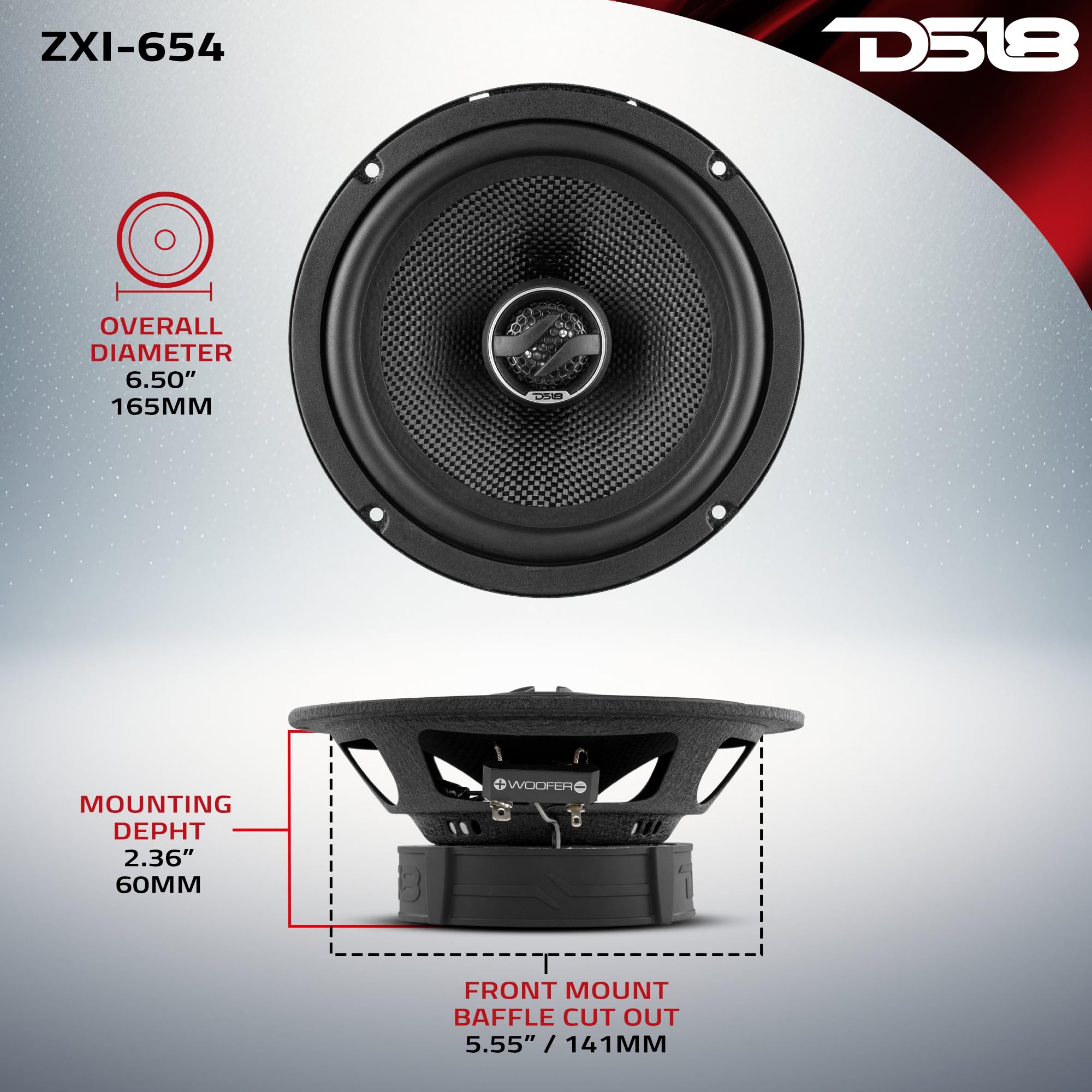 DS18 ZXI-654 6.5" Car Audio Coaxial Car Speakers with Built in Neodymium Tweeter and Kevlar Cone 2 Way 240 Watts Max 4 Ohm - Car Stereo Sound System with Removable Grill (2 Speakers)