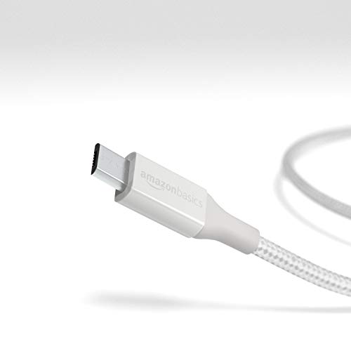 Amazon Basics Double Braided Nylon USB Type-C to Micro-B 2.0 Male Charger Cable | 1 foot, Silver