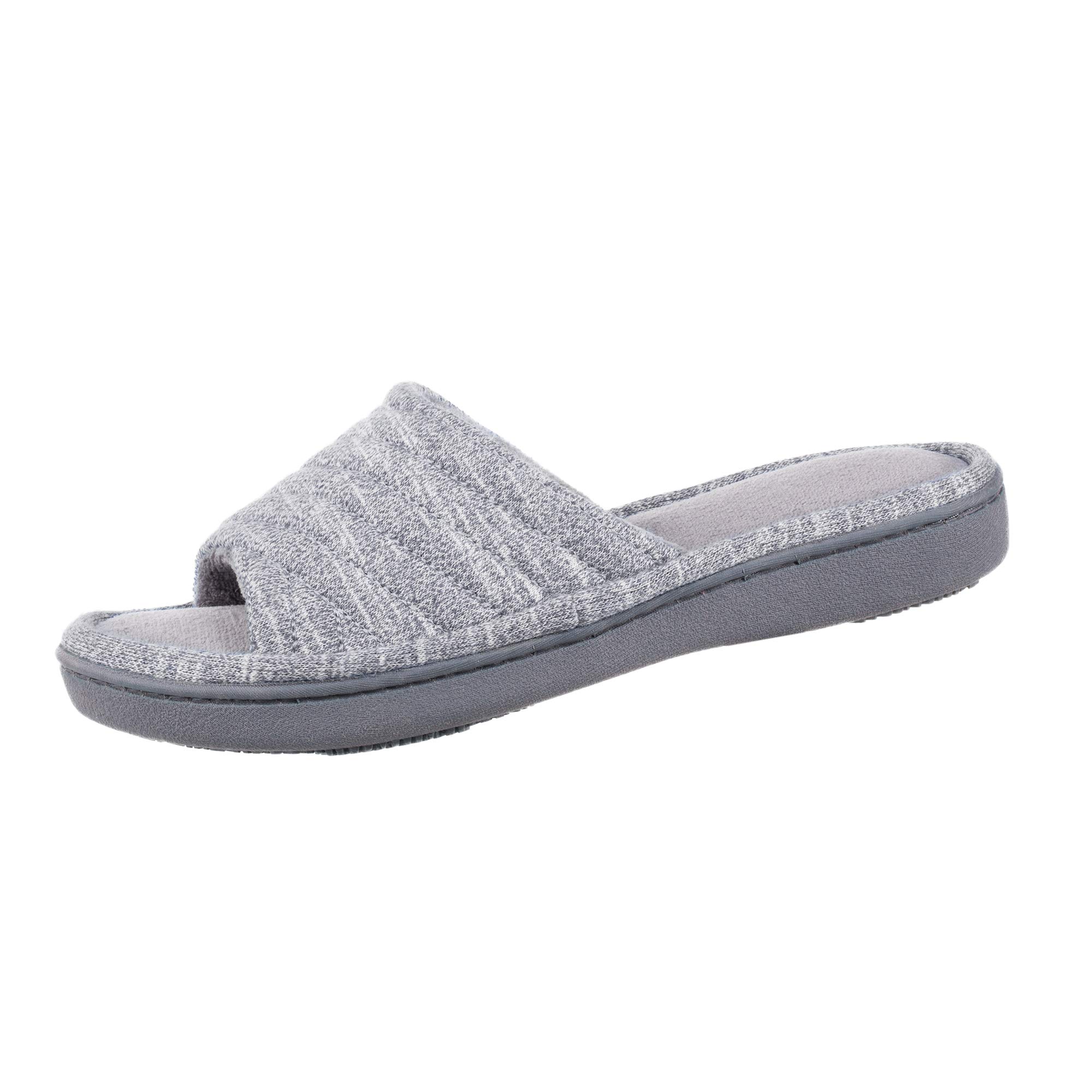 isotoner Women's Premium Knit Slide Slippers-Moisture-Wicking Lining, Rubber Indoor/Outdoor Sole, Ash, 7-8